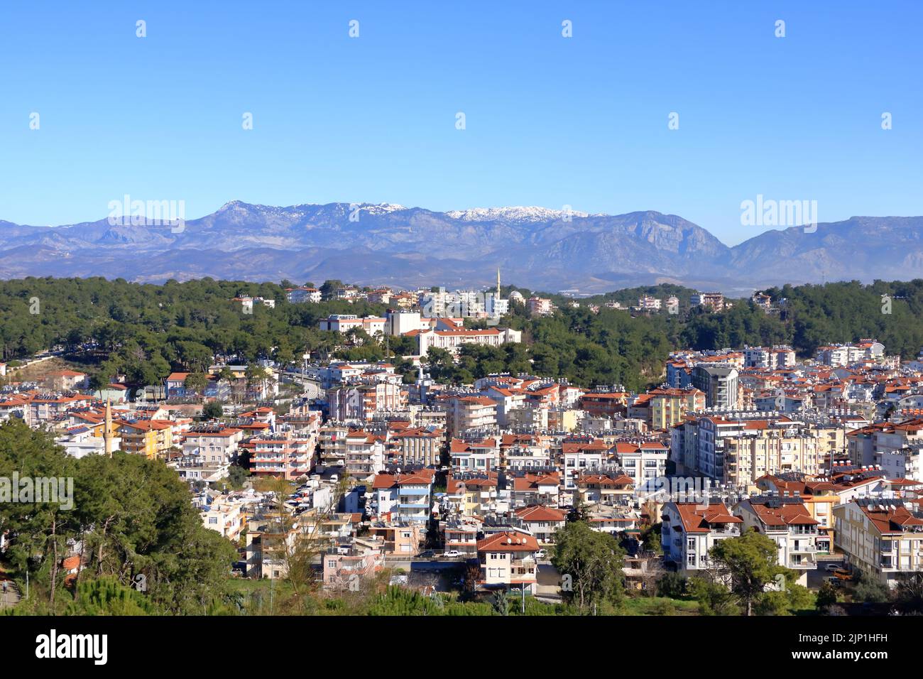 Manavgat city aerial panoramic view in the Antalya region in Turkey ...