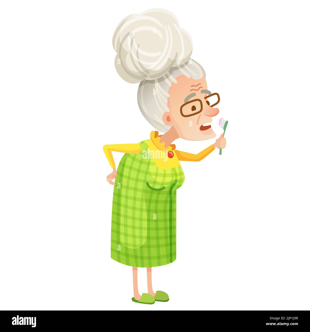 Vector Illustration Of An Old Lady Brushing Her Teeth Stock Vector