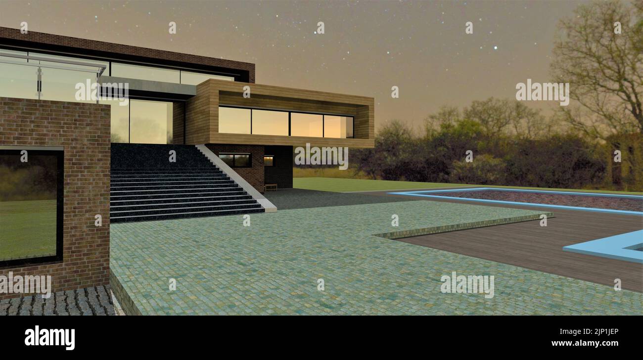 A platform finished with natural paving stones in the yard of an ...