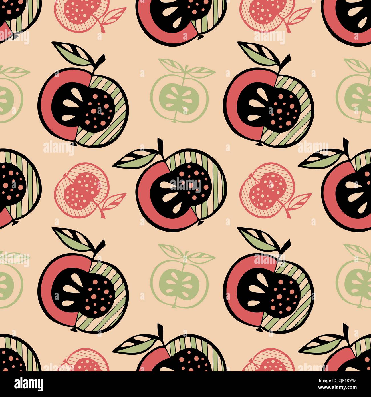 Apple pattern doodle hand drawn, outline, silhouette . Vector ...