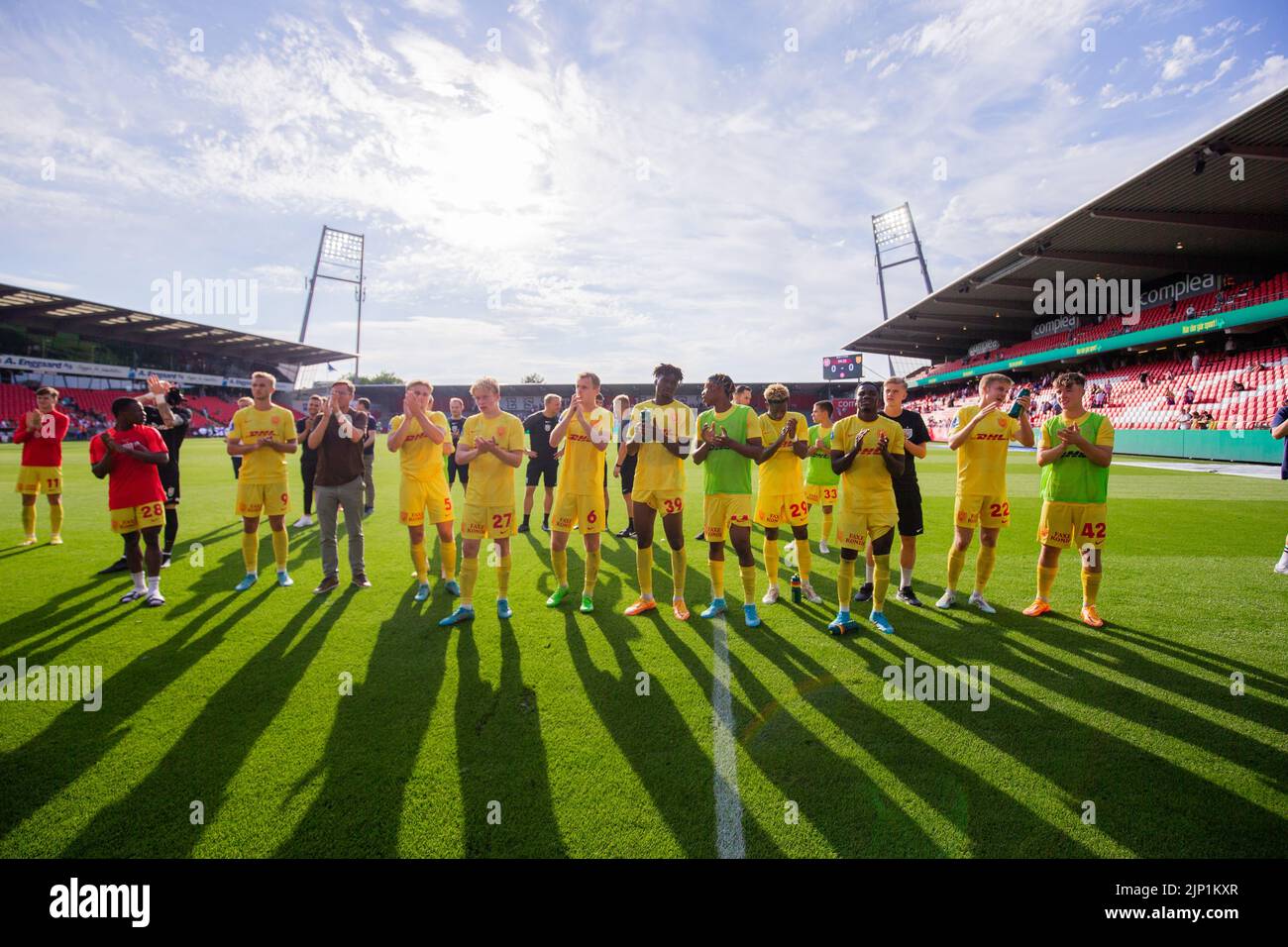 Aalborg, Denmark. 14th Aug, 2022. The players of FC Nordsjaelland thank ...