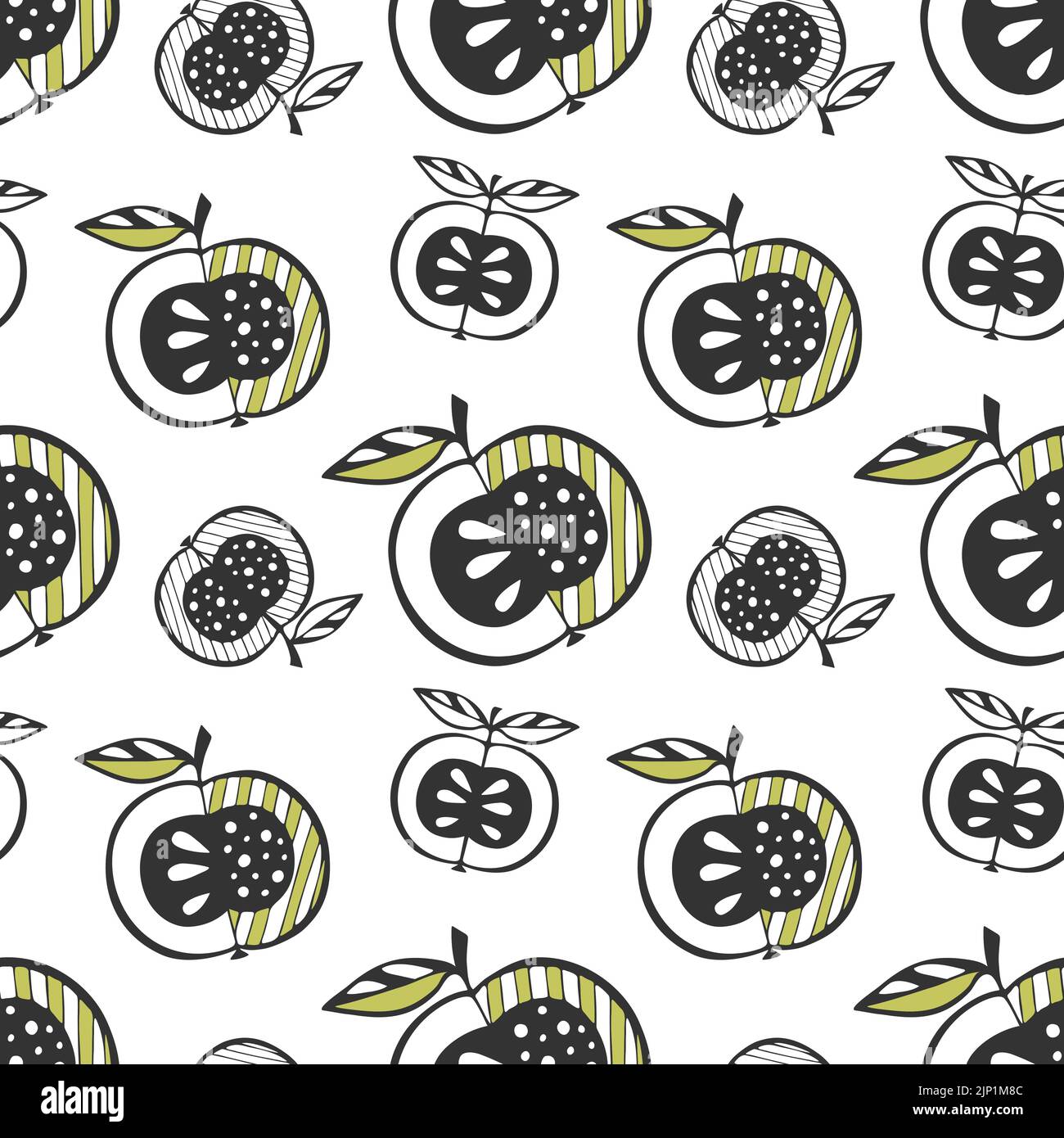 Apple pattern doodle hand drawn, outline, silhouette . Vector ...