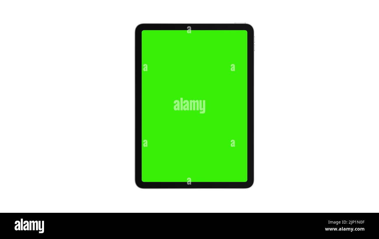 Tablet computer mockup with green screen isolated on white background ...
