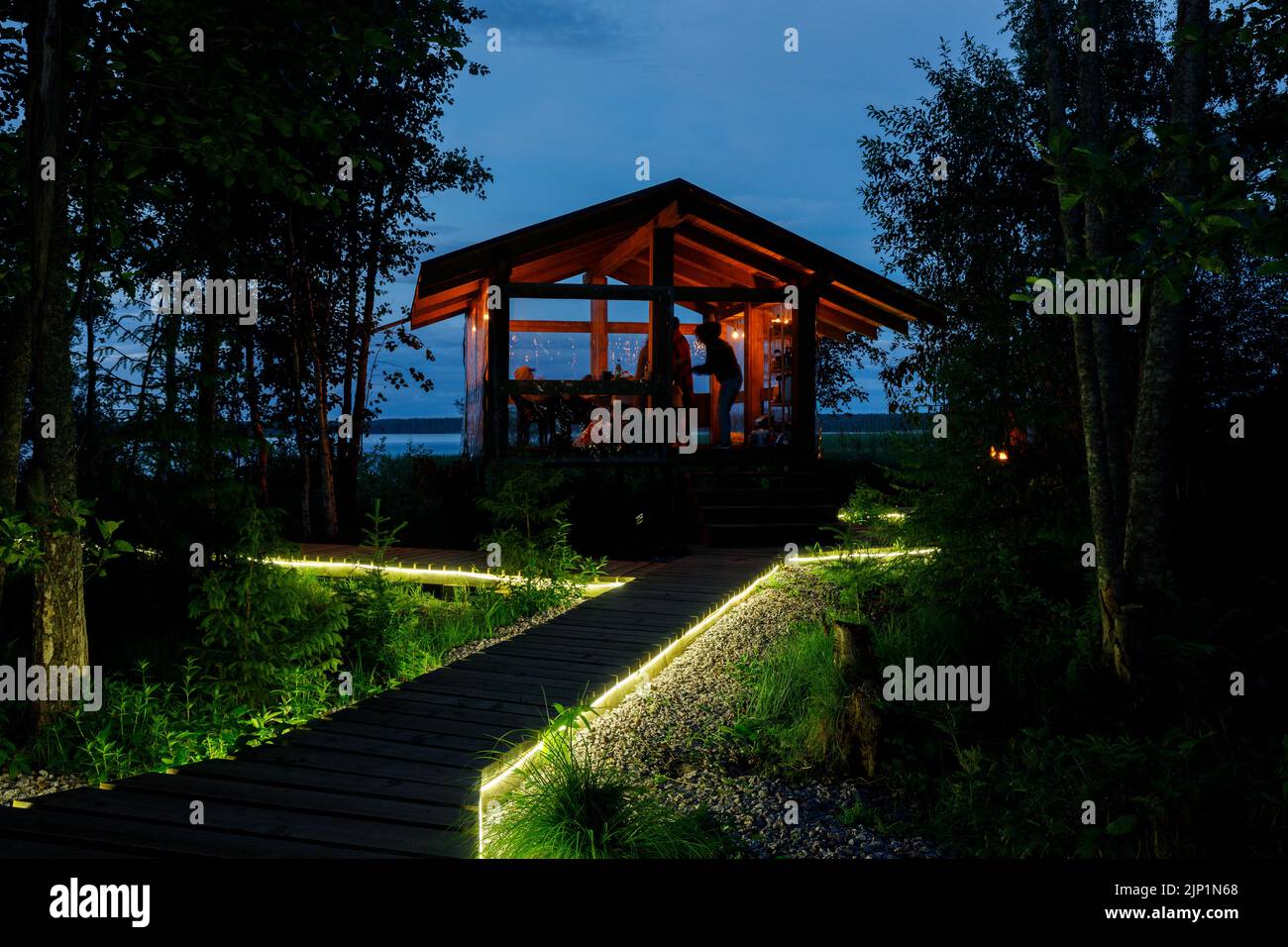 Night lights at the glamping in the forest Stock Photo - Alamy