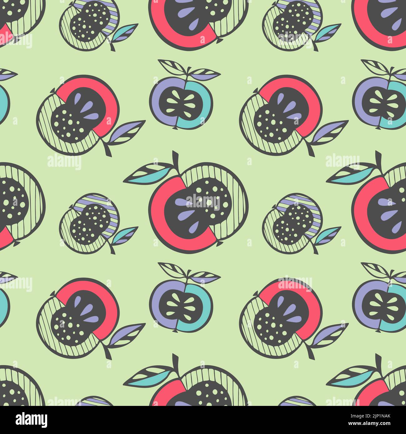 Apple pattern doodle hand drawn, outline, silhouette . Vector ...