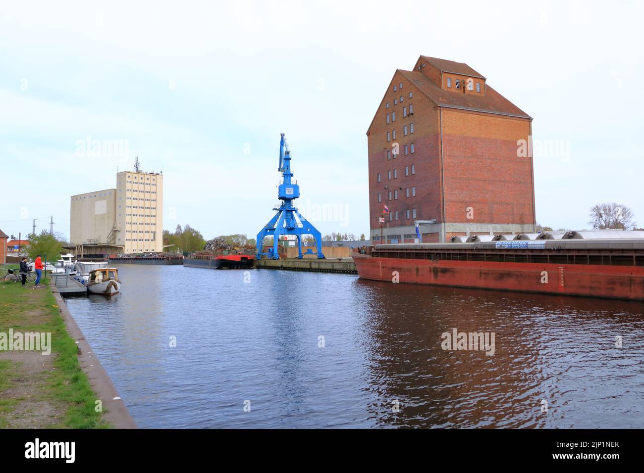 April 30 2022 - Anklam in Germany: Small industrial harbor on a clowdy ...