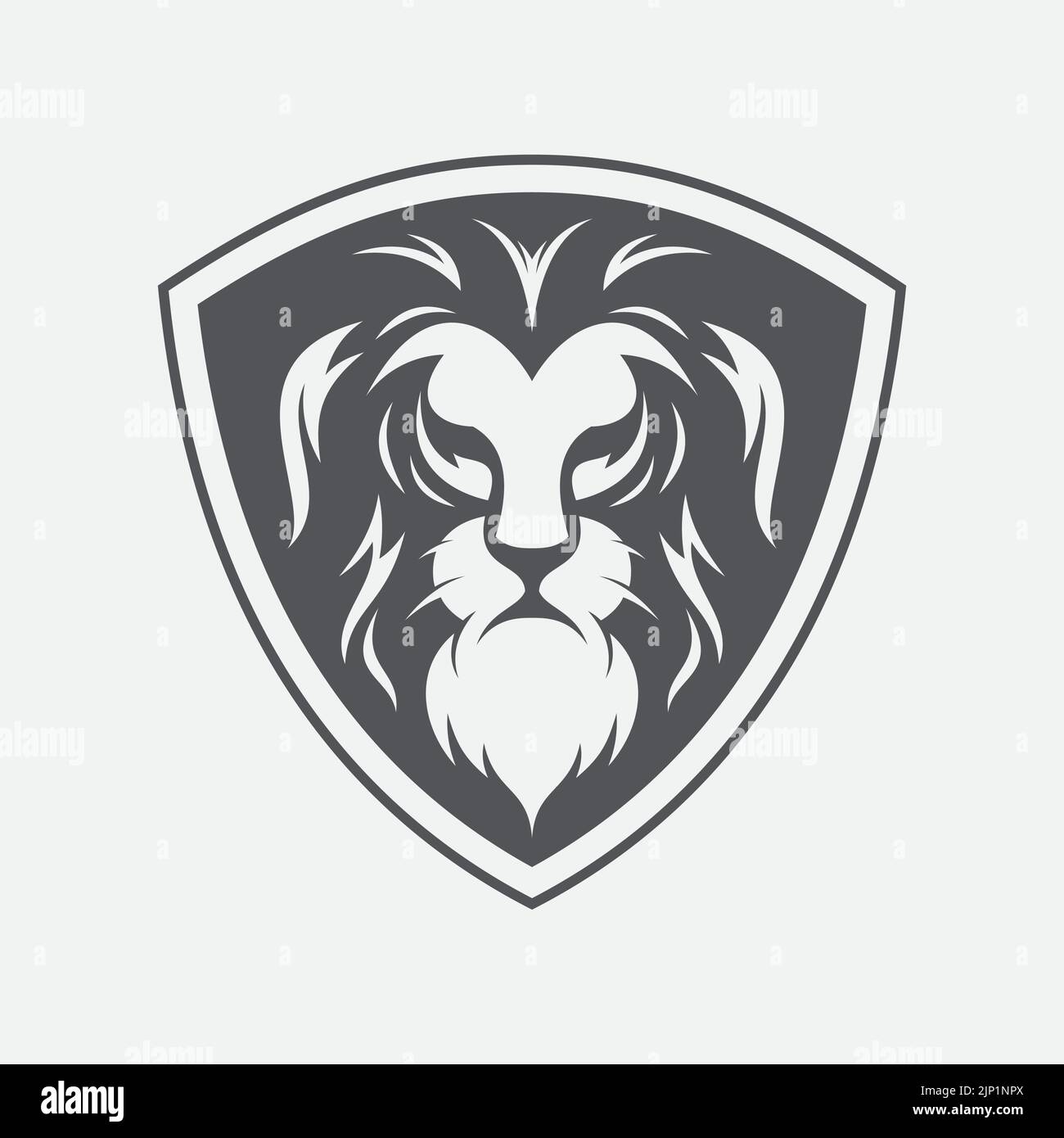 Lion head logo design vector template with shield. Vector illustration ...