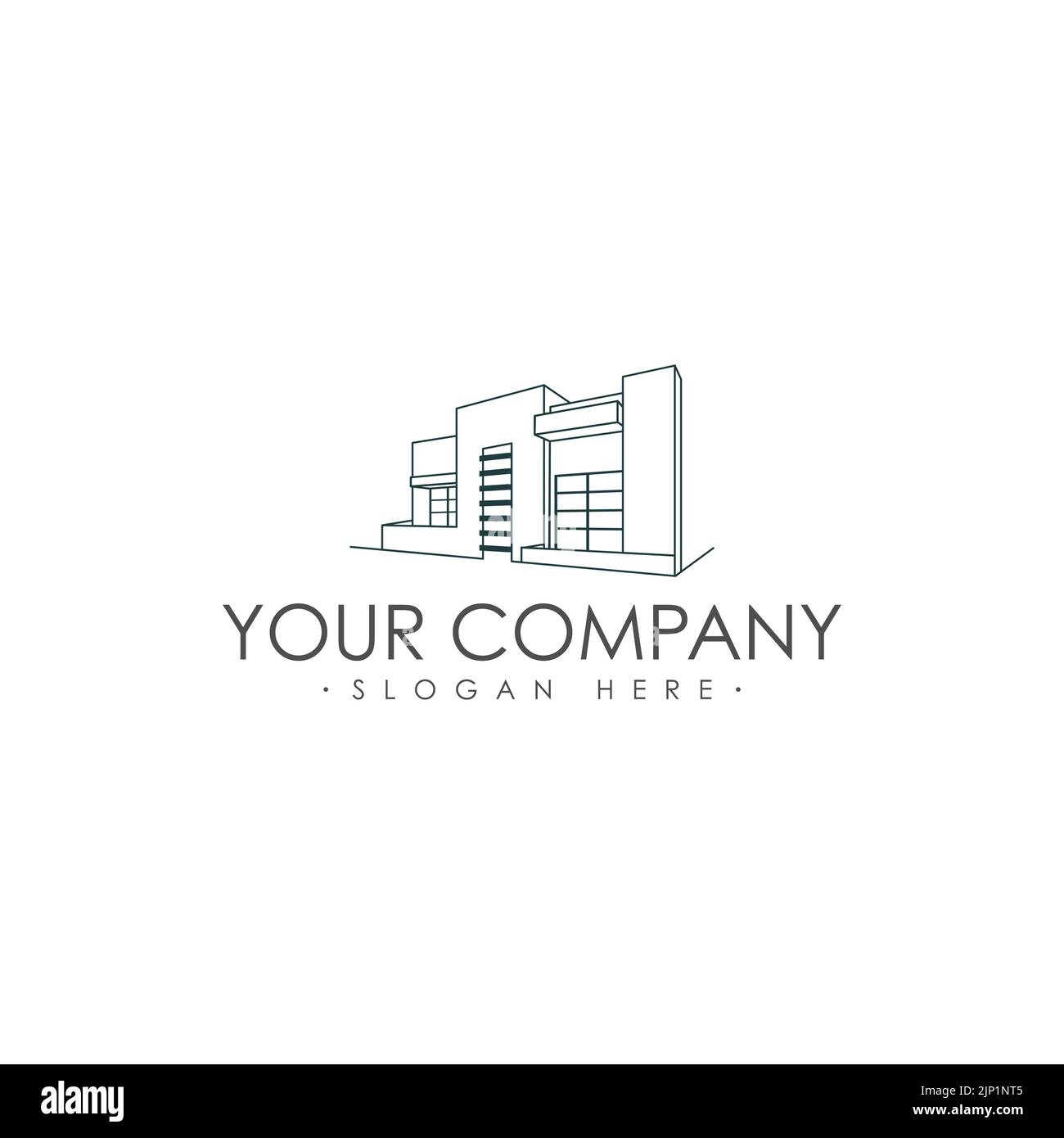 Building construction business logo with line art skyscraper. Vector ...