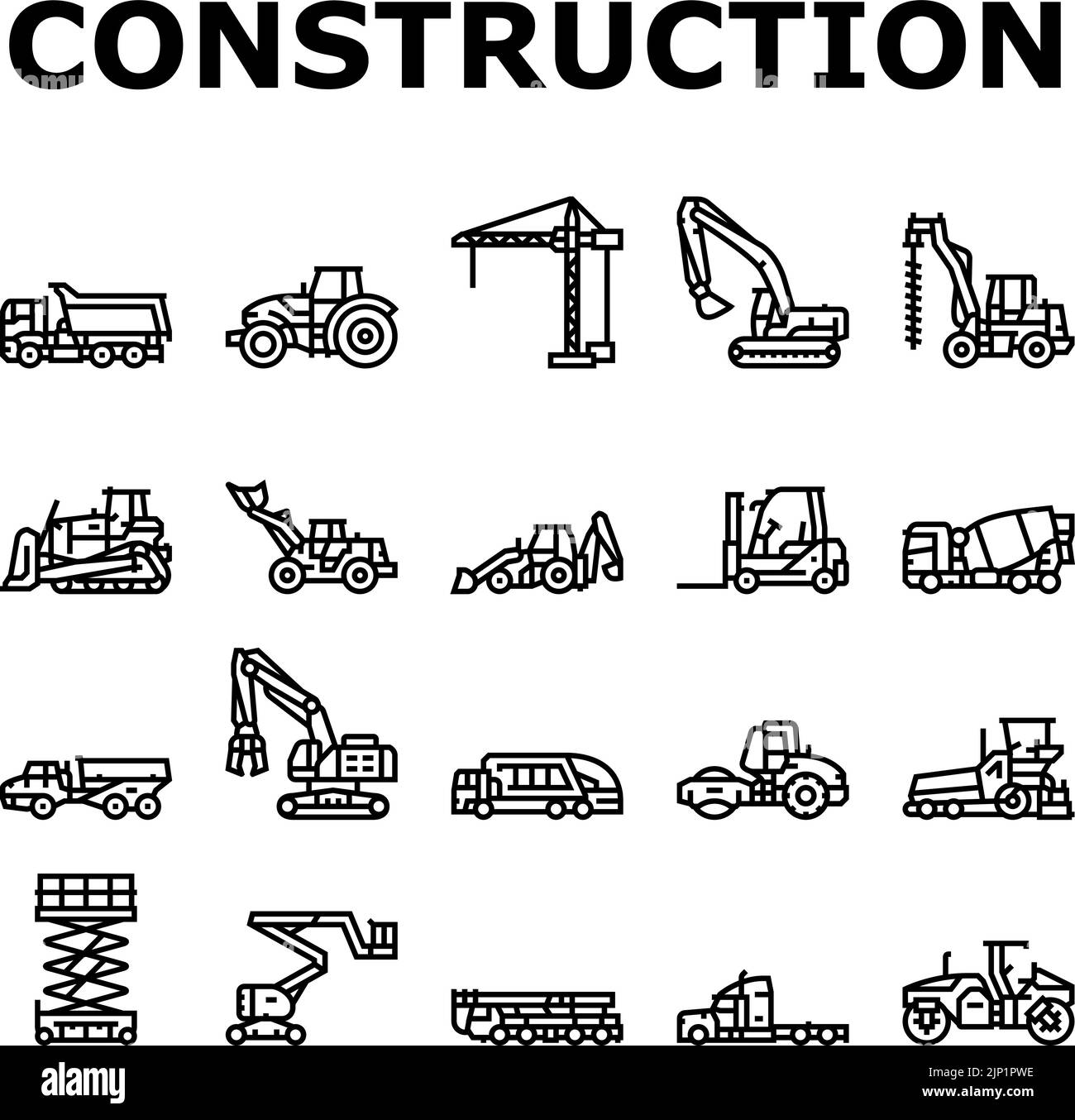 construction car vehicle tractor icons set vector Stock Vector Image ...