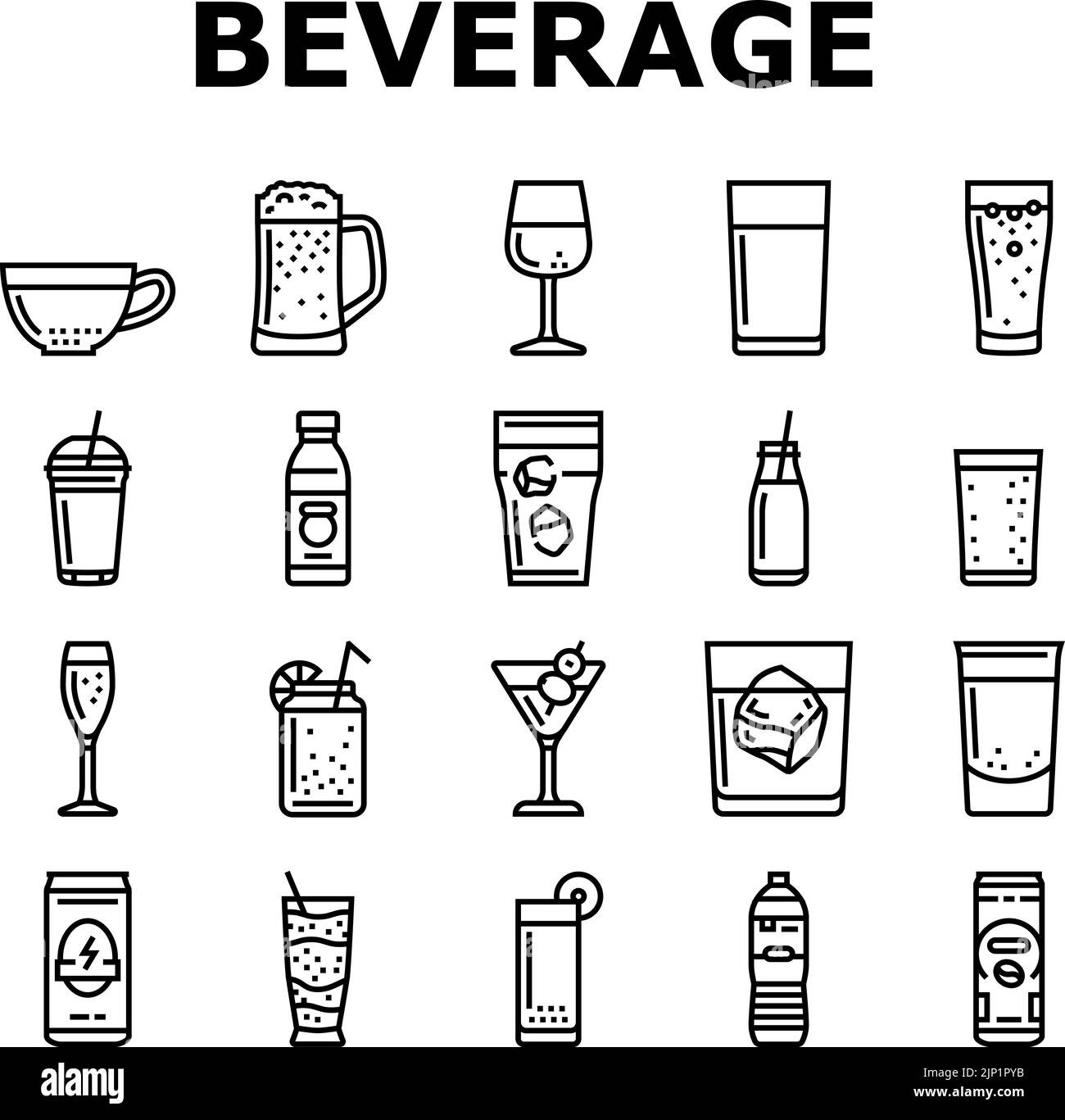 beverage drink juice fresh water icons set vector Stock Vector Image ...