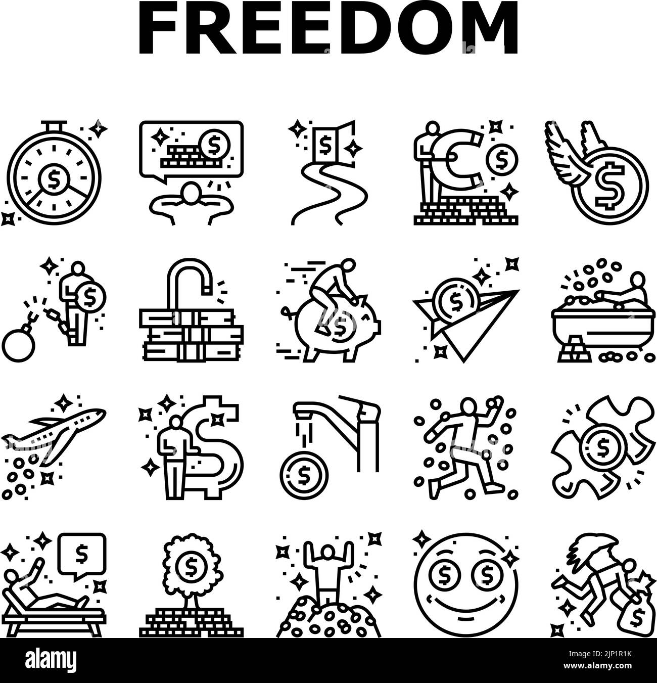 financial freedom money business icons set vector Stock Vector Image ...