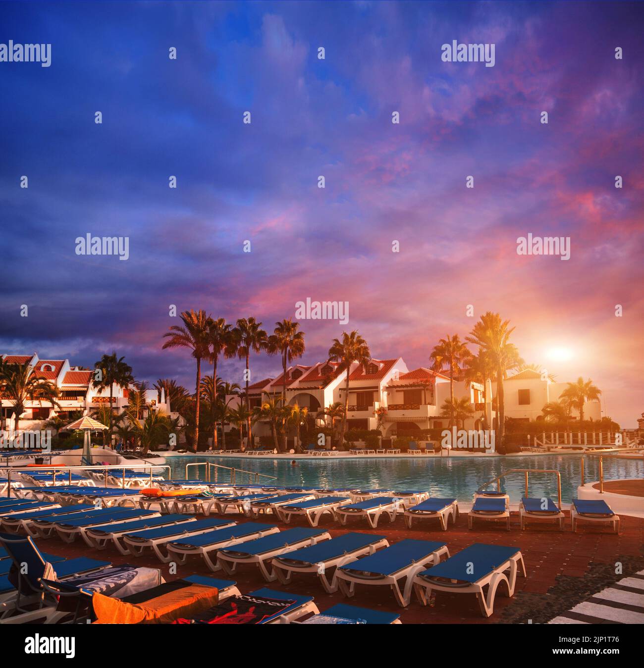 Sunset in Tenerife island, Spain. Tourist Resort Stock Photo - Alamy
