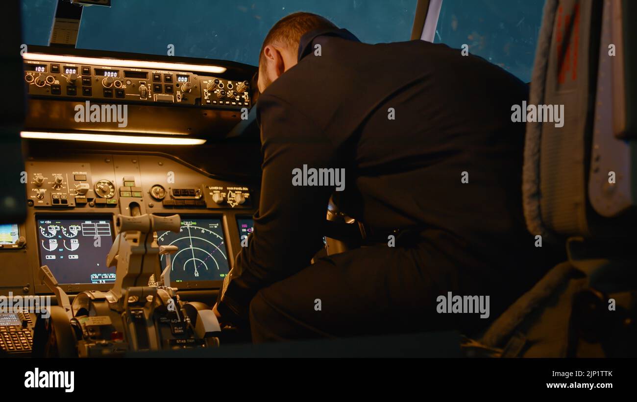 Aircraft Captain Using Destination Coordinates To Fly Airplane And Takeoff On Skyline Piloting