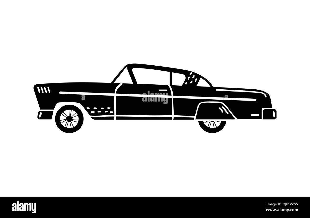Vector hand-drawn illustration of a retro car. Personal vehicles Stock ...