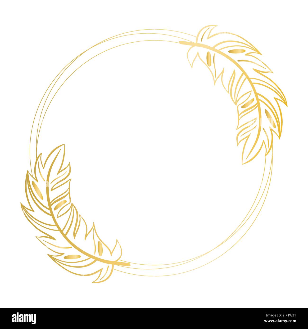 Graceful golden round frame with feathers Stock Vector Image & Art - Alamy