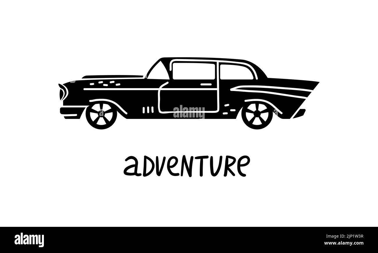 Vector hand-drawn illustration of a retro car. Personal vehicles Stock ...