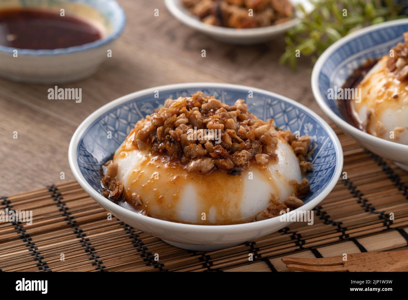 Taiwanese savory rice pudding Wa gui, rice cake with chopped dried ...