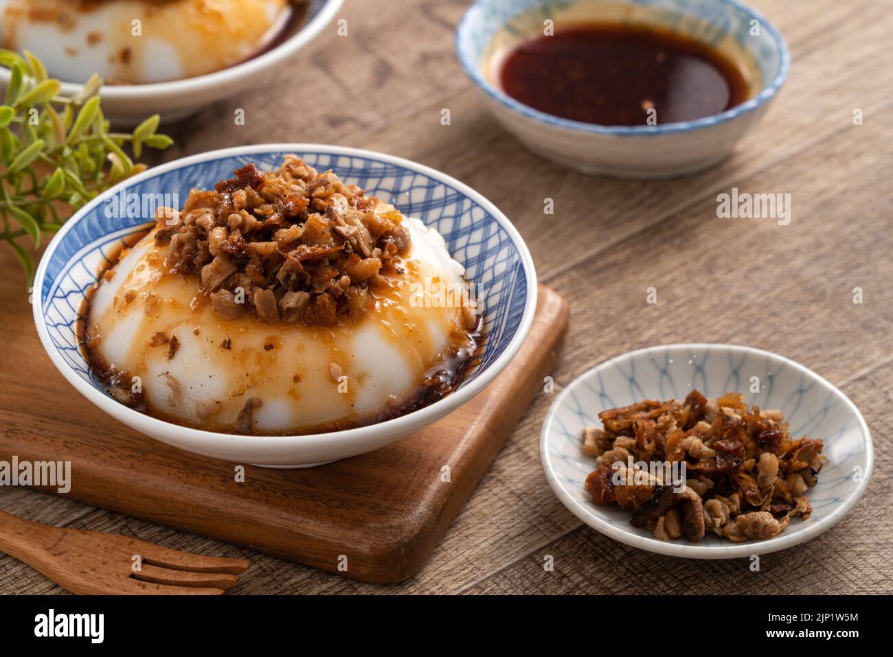 Taiwanese savory rice pudding Wa gui, rice cake with chopped dried ...