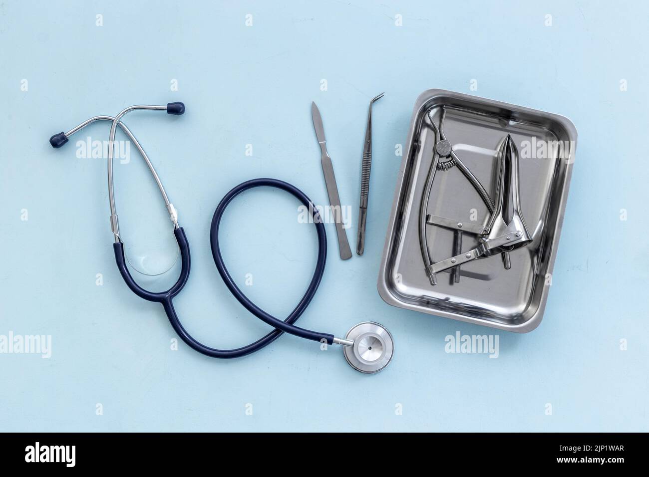 Medical steel equipment - instruments with stethoscope. Healthcare ...
