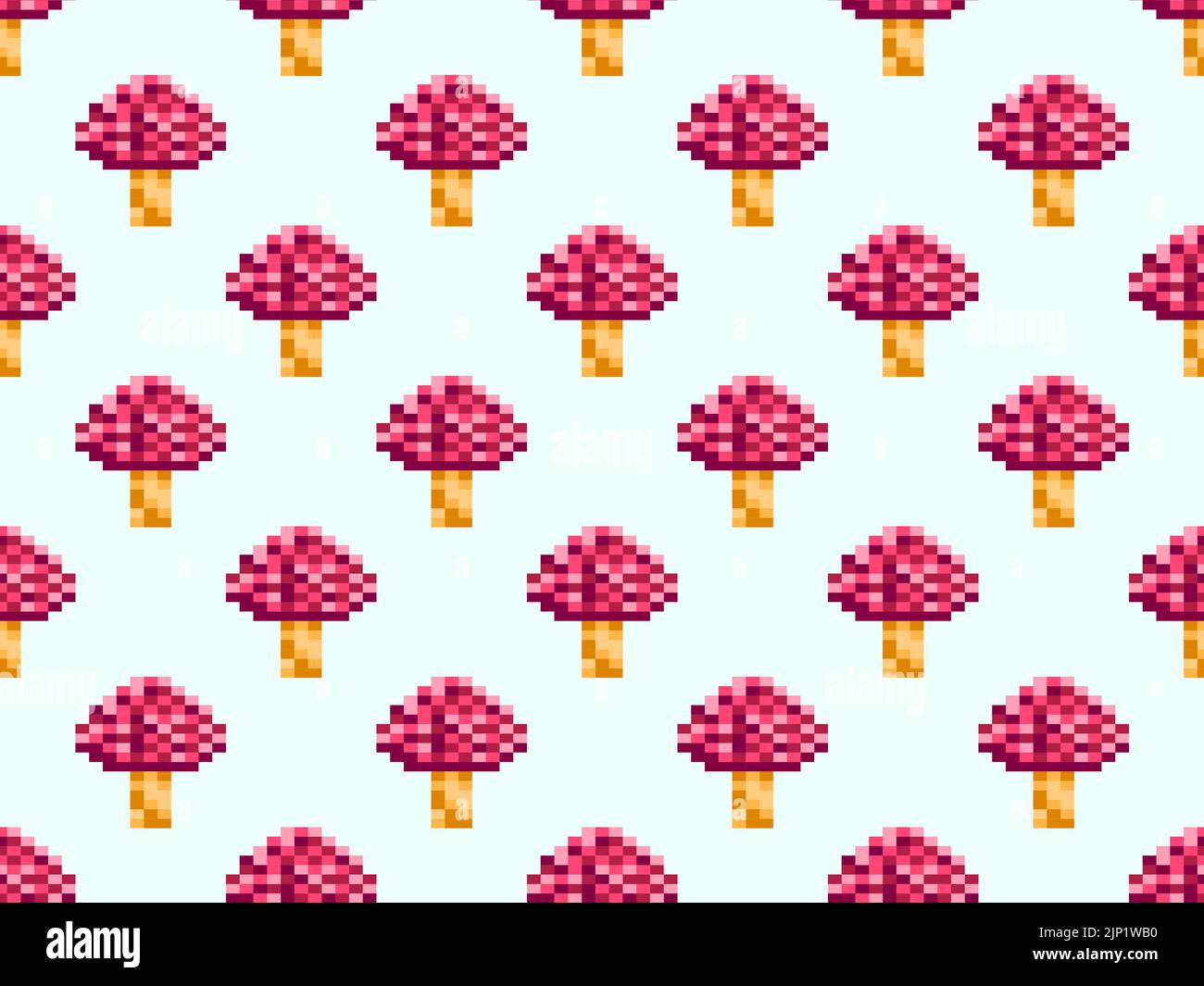Mushrooms pixel art style seamless pattern. 8 bit mushroom in 2D retro ...