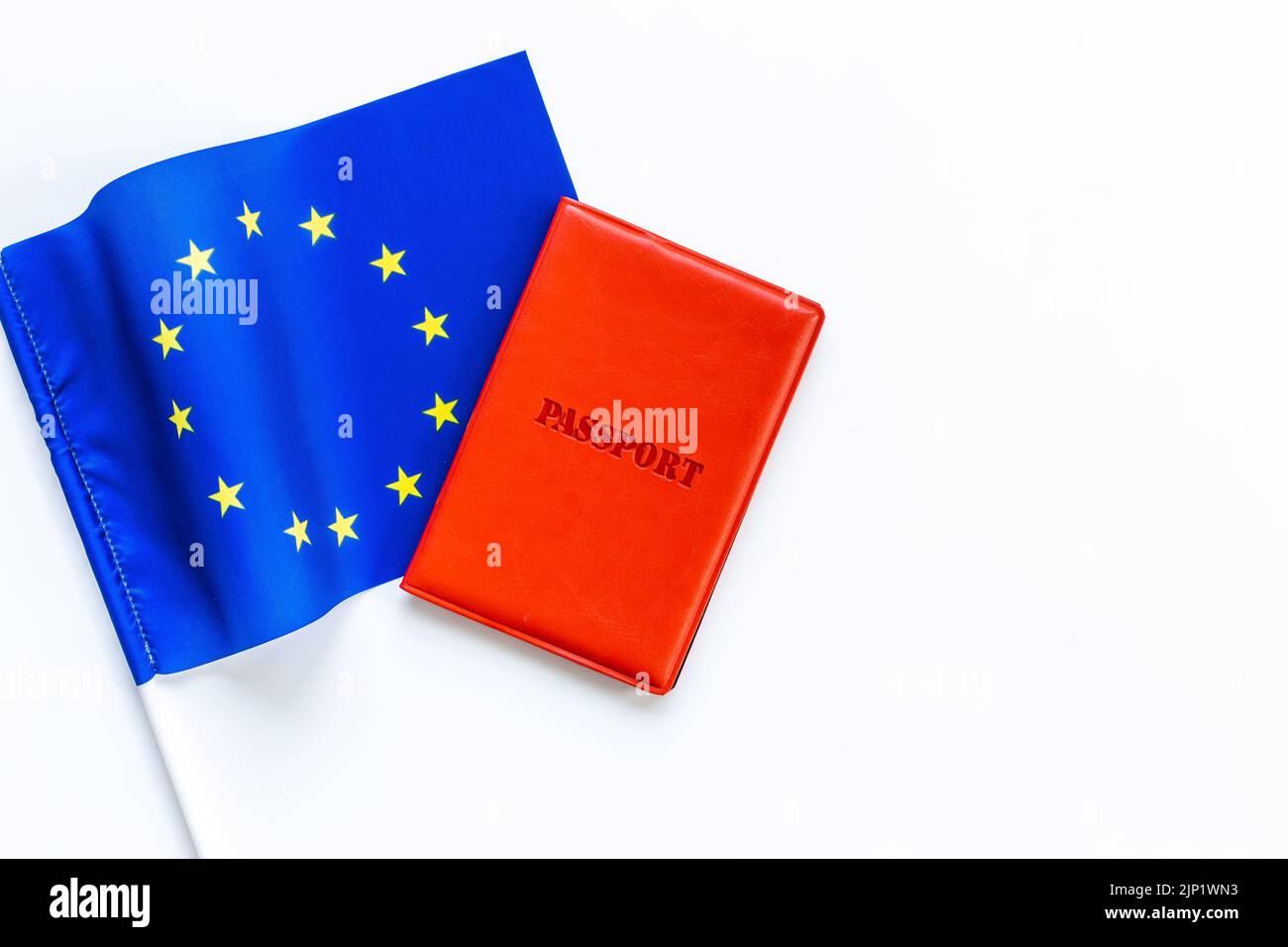 Flag of European Union with passport. Travel visa and citizenship ...