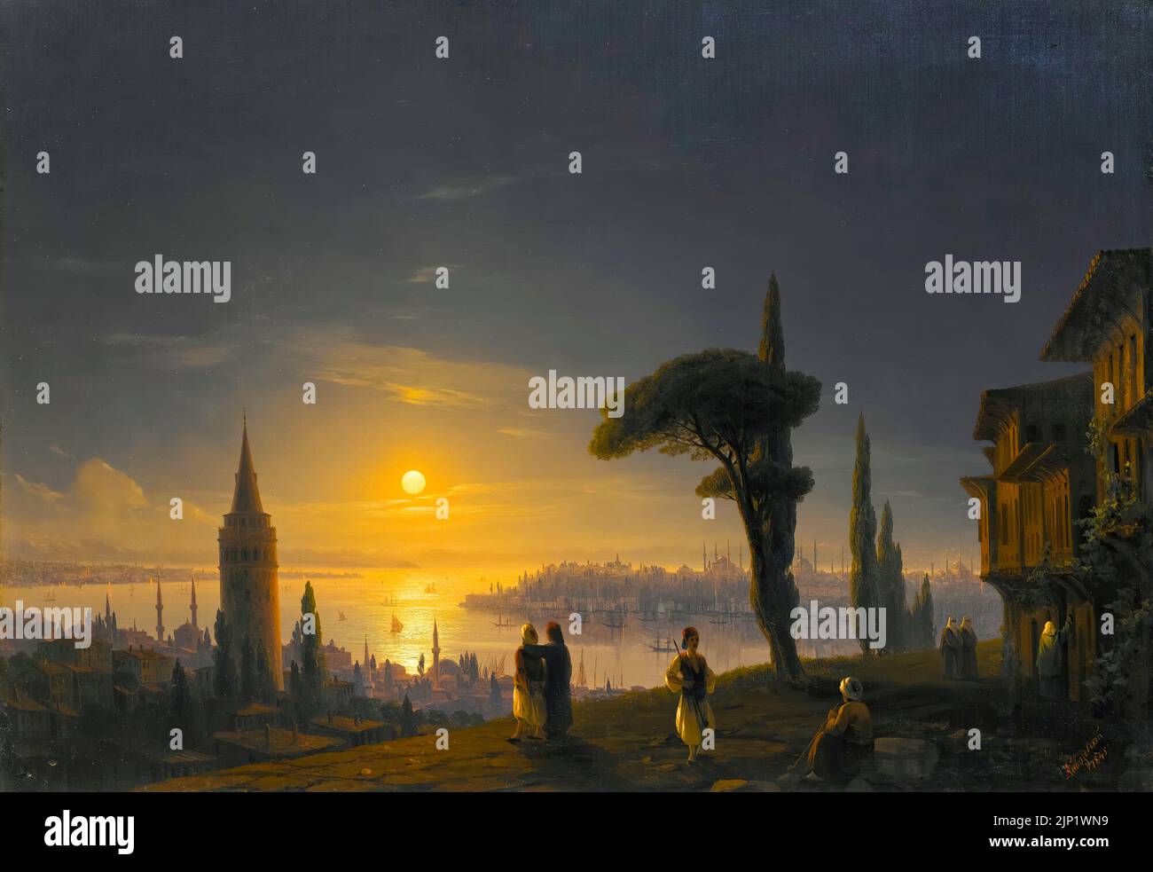 Ivan Aivazovsky painting, The Galata Tower By Moonlight, oil on canvas ...