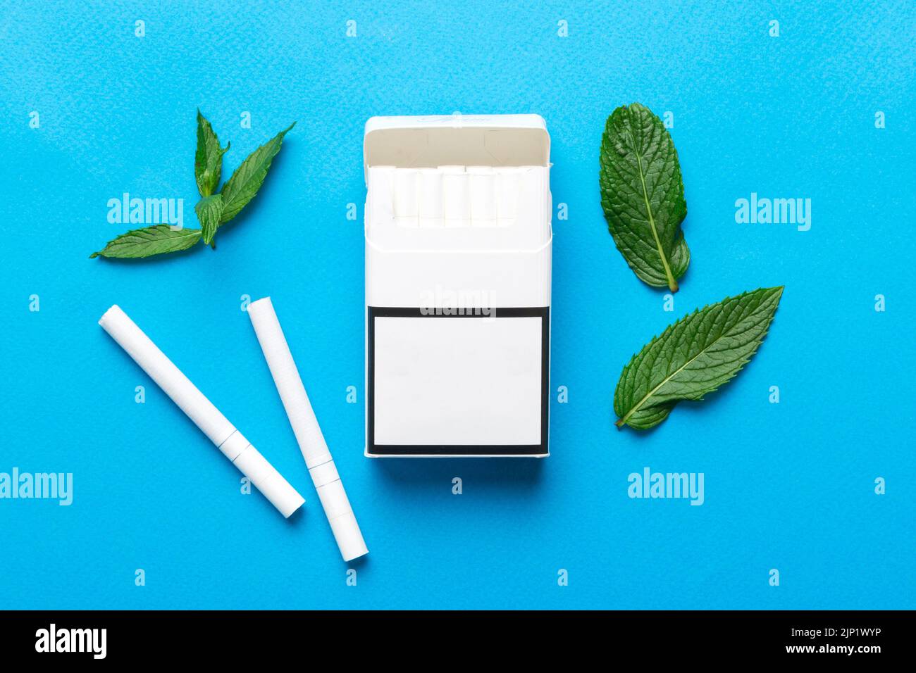 Pack of menthol cigarettes and fresh mint on colored table, Menthol ...