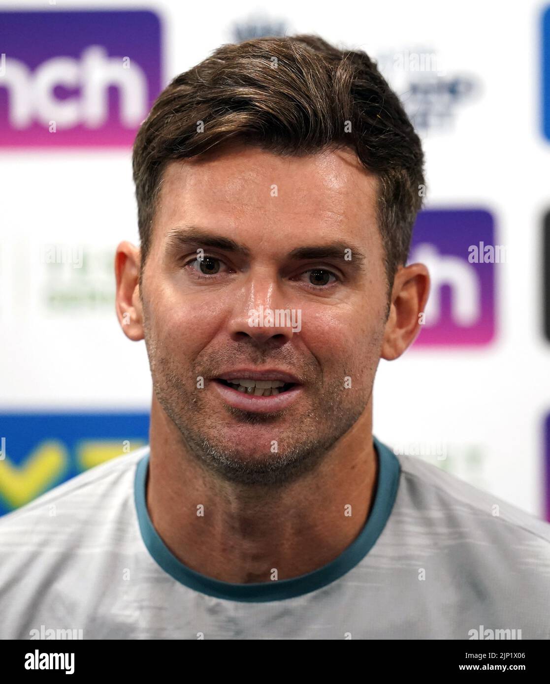 England's James Anderson during a press conference following a nets ...