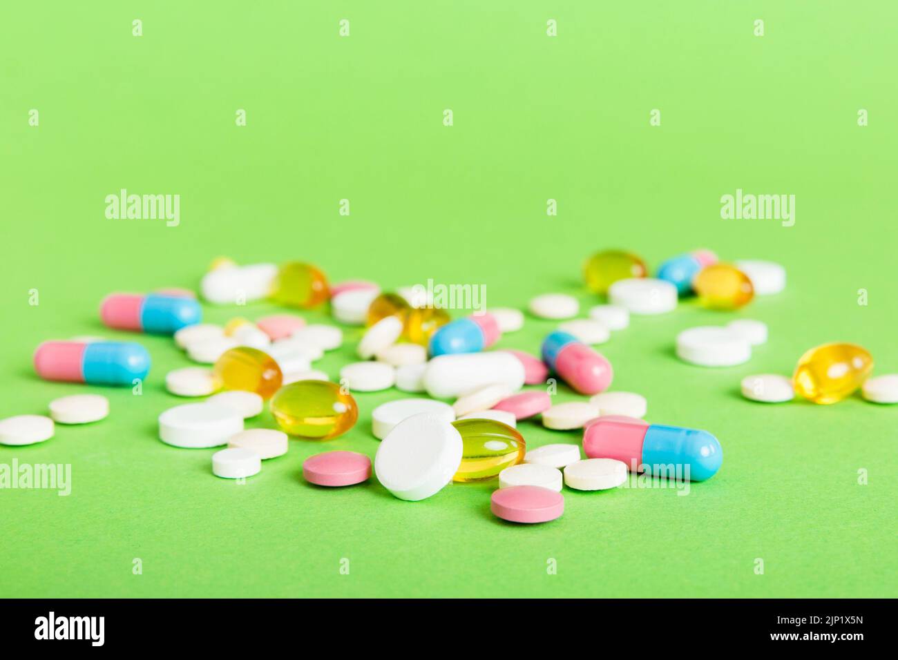Many different colorful medication and pills perspective view. Set of ...