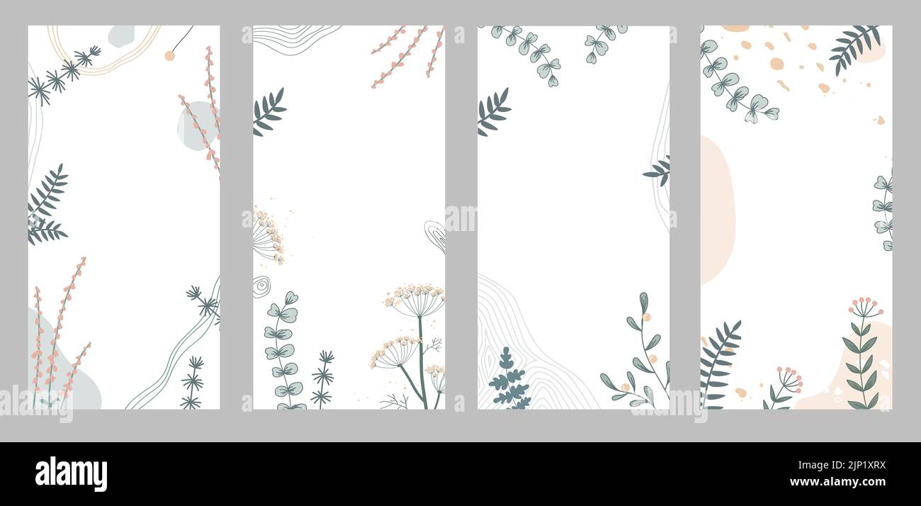 Abstract floral background, social media stories template with plants ...