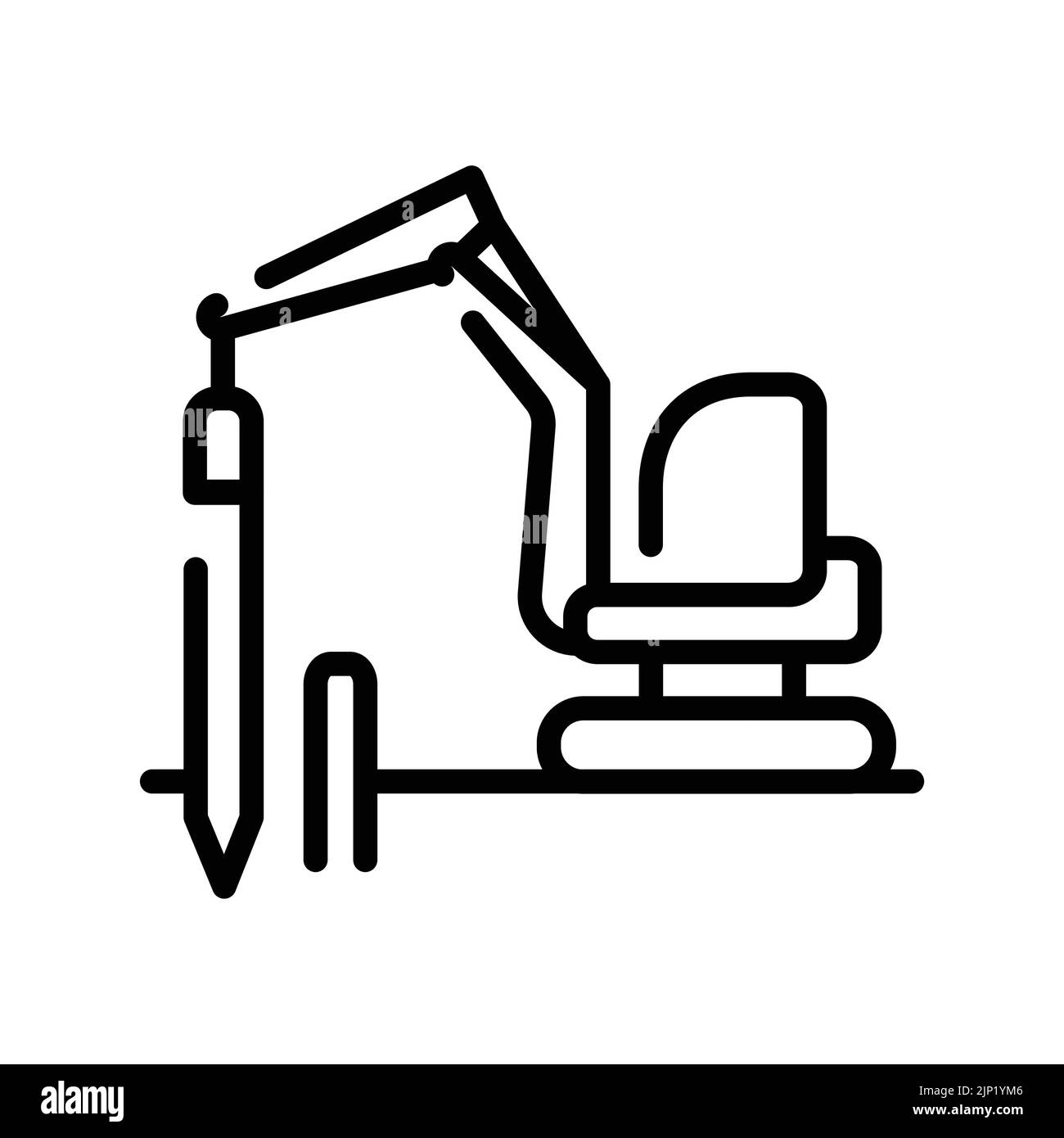 Foundation erection in the house black line icon. Building construction ...