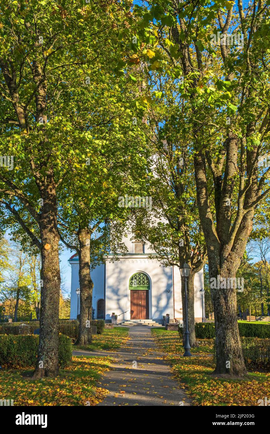 Tree lined gravel path to a church Stock Photo - Alamy