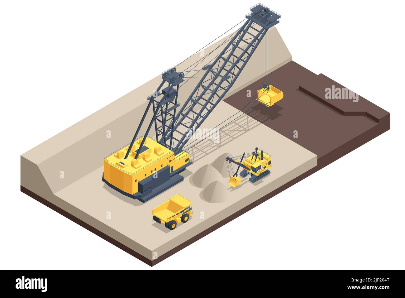Isometric mining quarry, mine with large quarry dump truck and dragline ... Isometric mining quarry, mine with large quarry dump truck and dragline ...