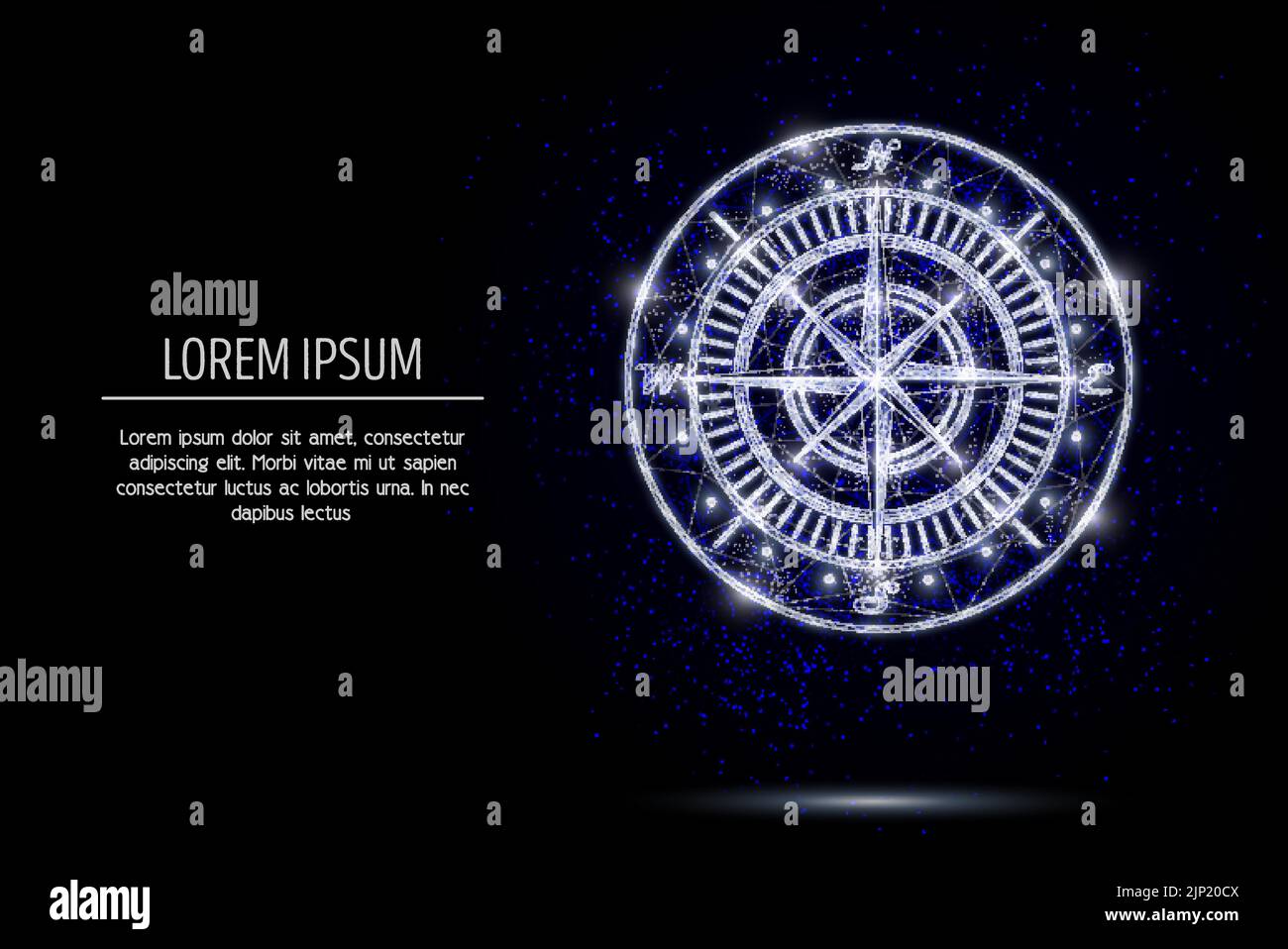 Compass rose low poly wireframe mesh made of points, lines and shapes ...