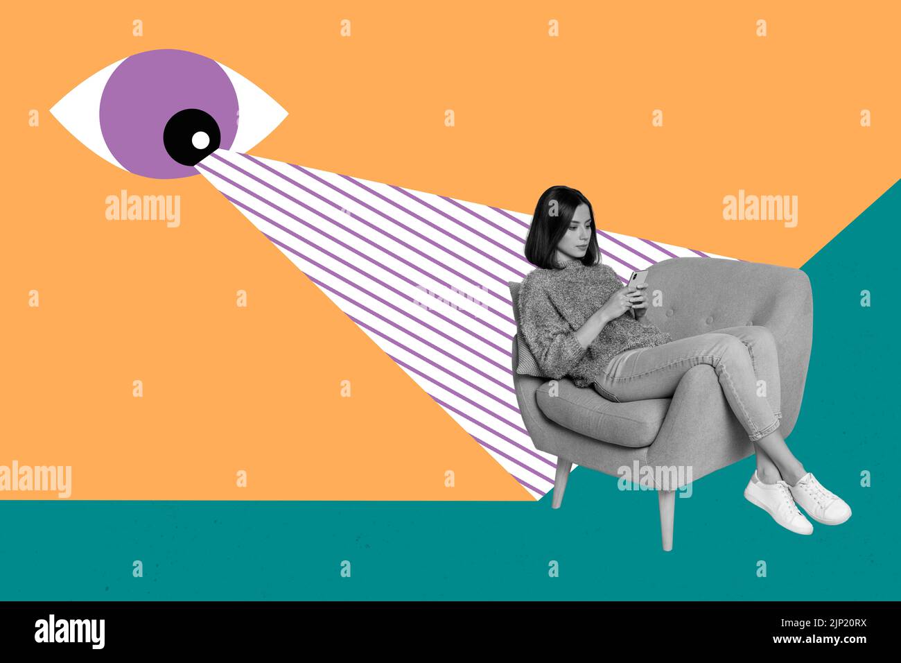 3d retro abstract creative artwork template collage of hacker eye ...