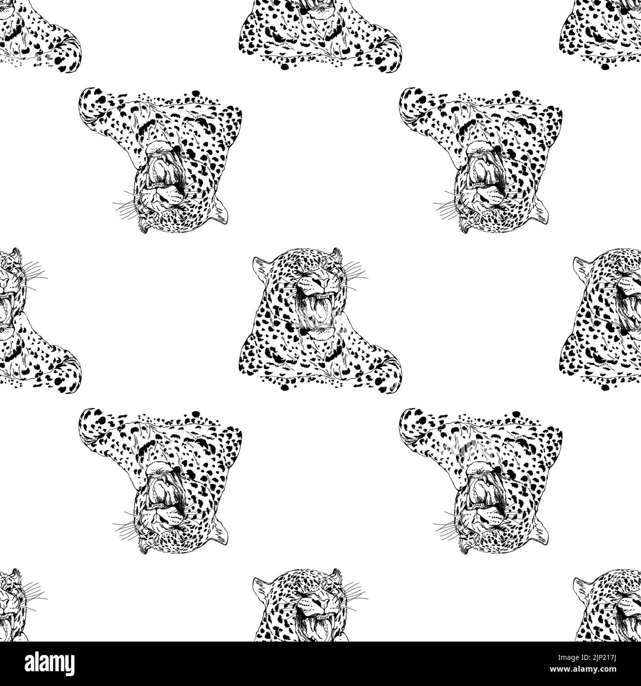 Seamless pattern of hand drawn sketch style leopards isolated on white ...