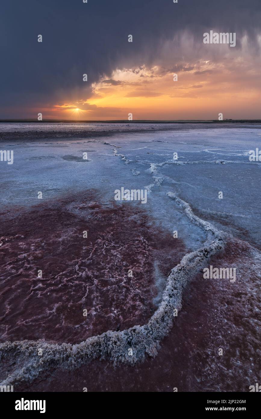 sunset, salt basin, laguna de peñahueca, sunsets, salt basins Stock ...