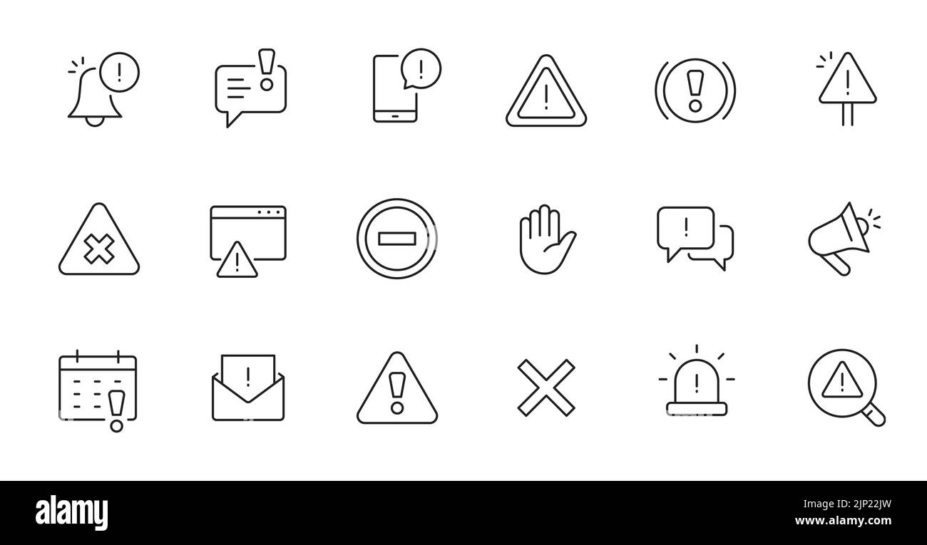 Alert, risk sign line icon set. Caution, warning, exclamation mark thin ...