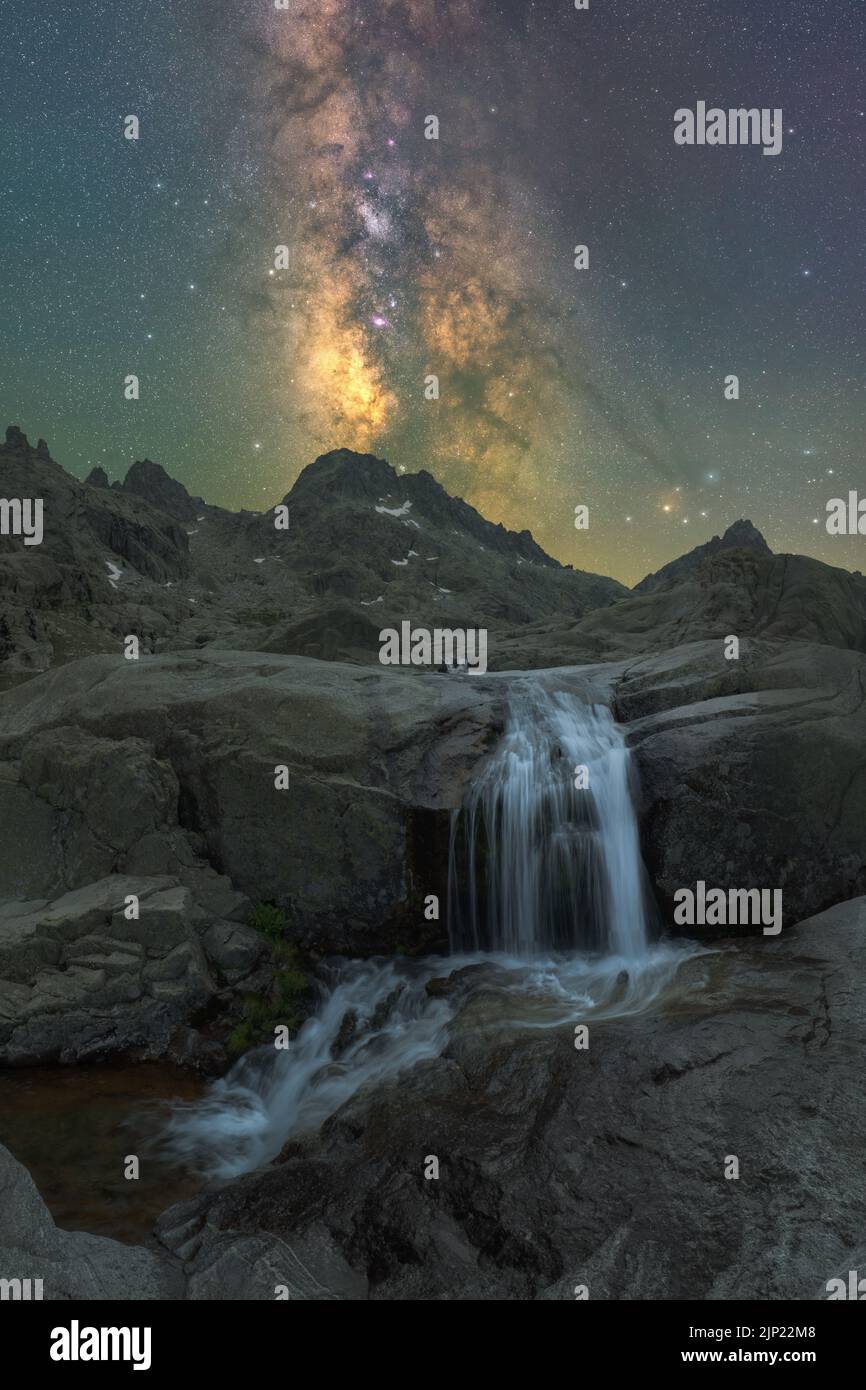 waterfall, space, milky way, sierra de gredos, felslandschaft ...