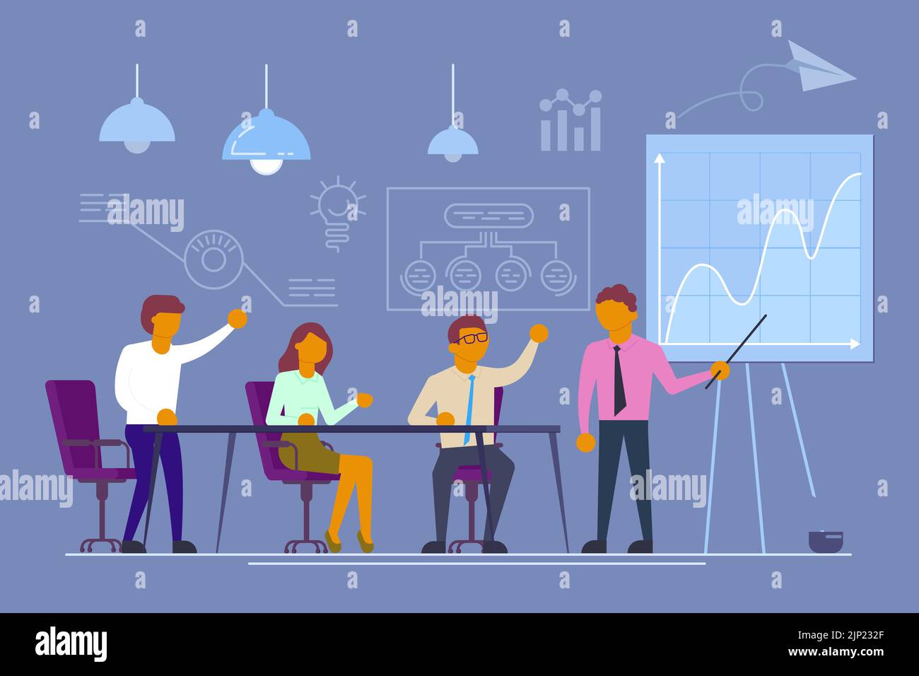 Business conference concept vector illustration. Businessman pointing ...