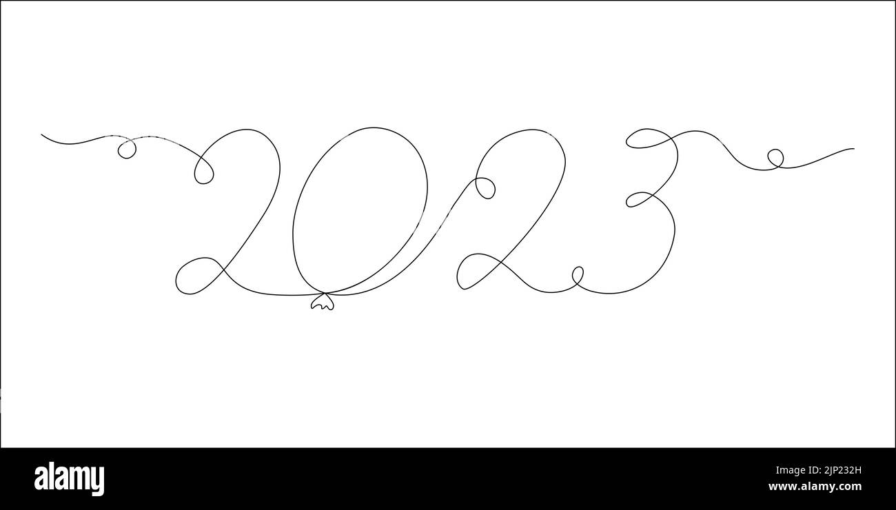 2023 number in continuous line drawing style. New Year symbol. One line ...