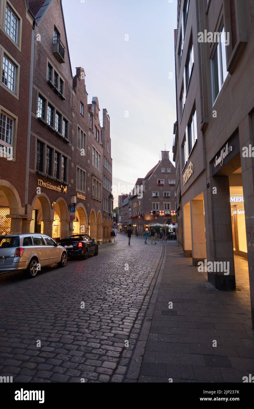 Muenster, Germany, July 8, 2022 Street scenery with historical ...