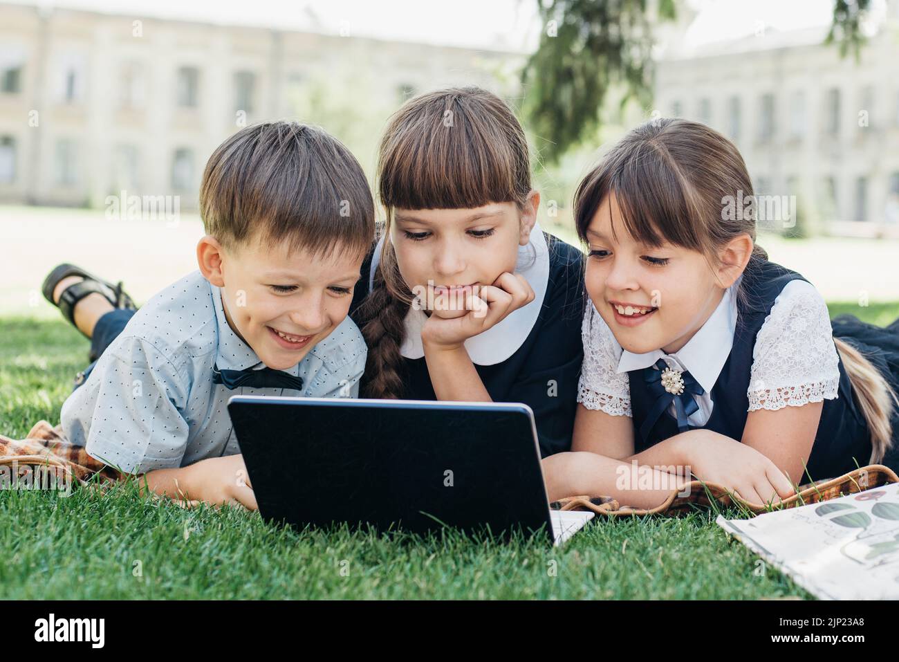 children with laptop computer. Little child using pc. Life online ...