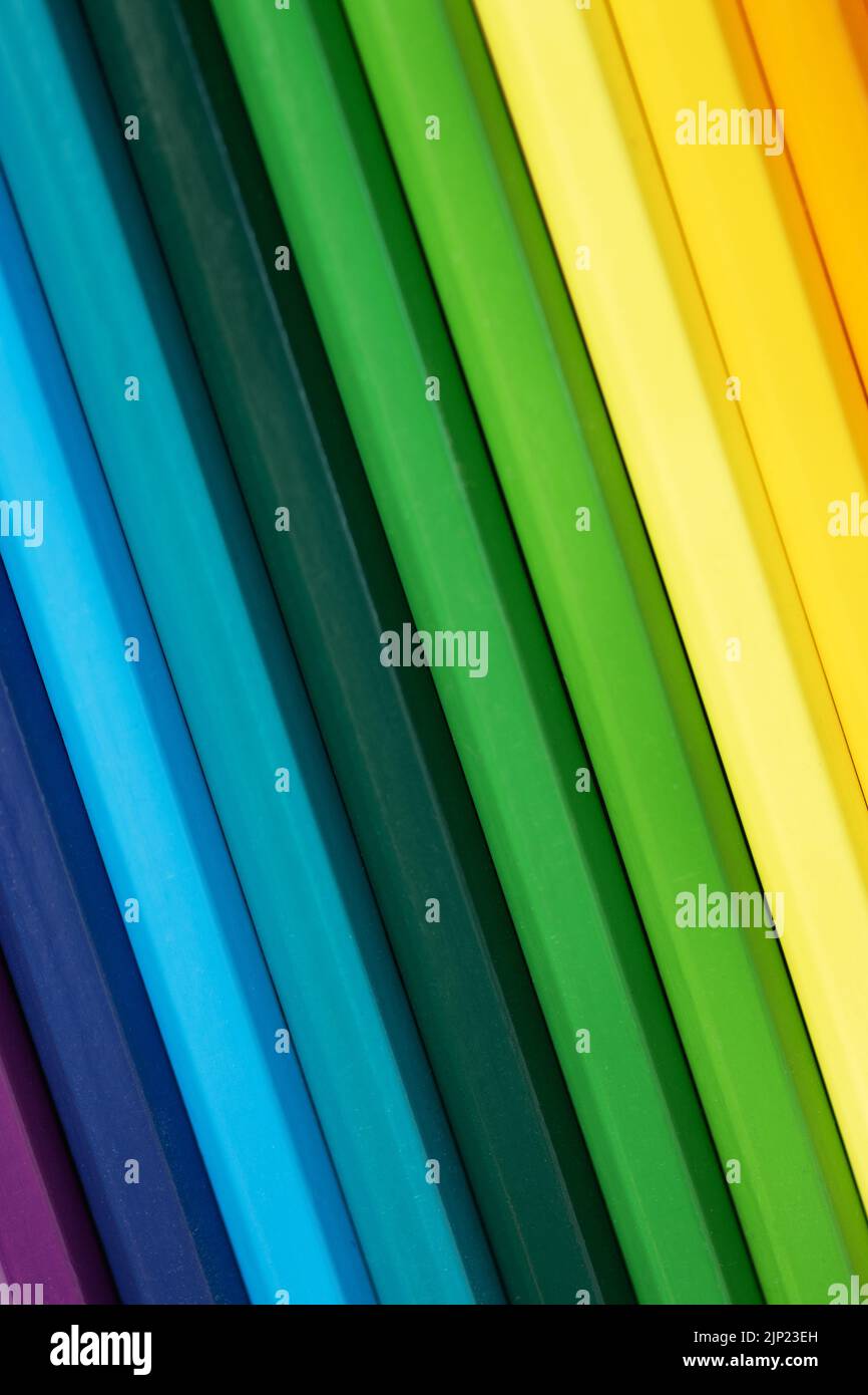 Multi colored Crayons in a row like rainbow. Colourful pencils ...
