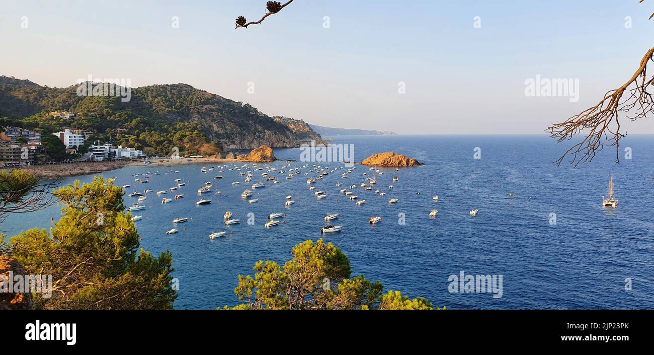 Tossa de Mar Spain July 2022 beautiful golden hour view over Tossa town ...