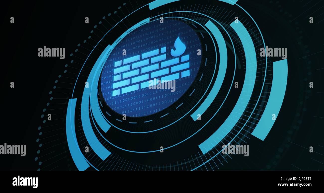 Image of firewall in processing circle on black background Stock Photo ...