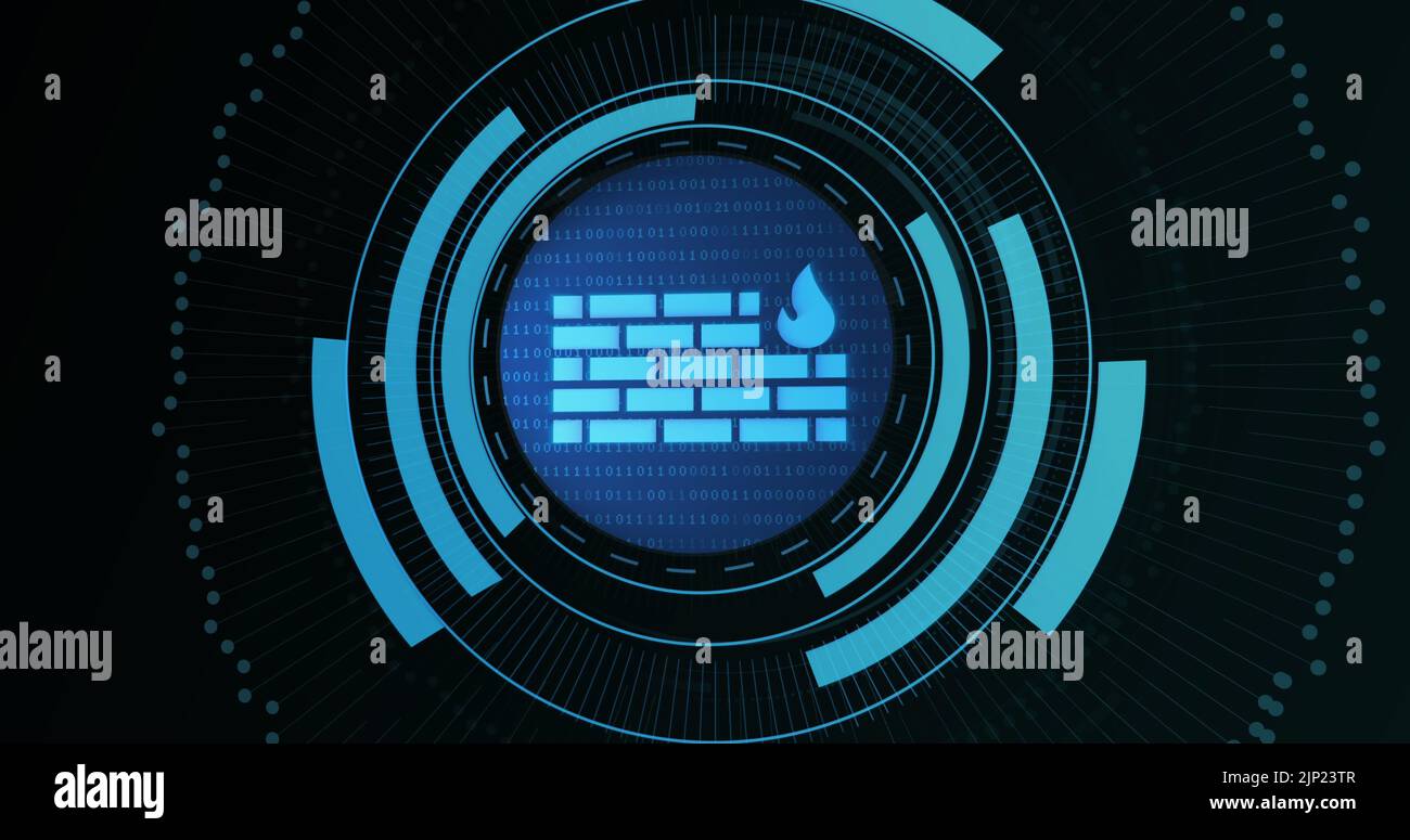 Image of firewall in processing circle on black background Stock Photo ...