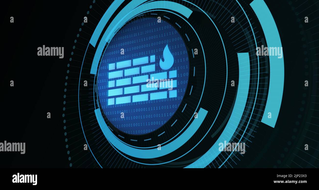 Image of firewall in processing circle on black background Stock Photo ...