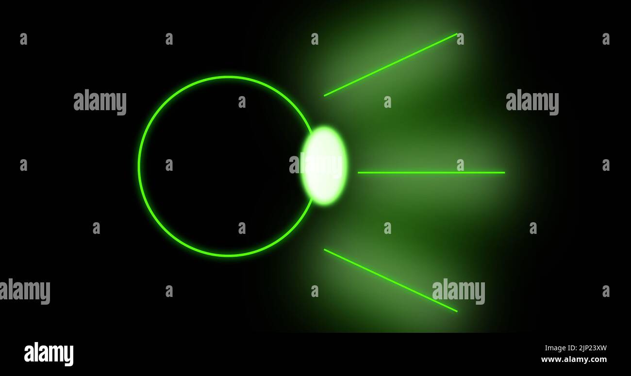 Image of glowing green circle with rays over black background Stock ...