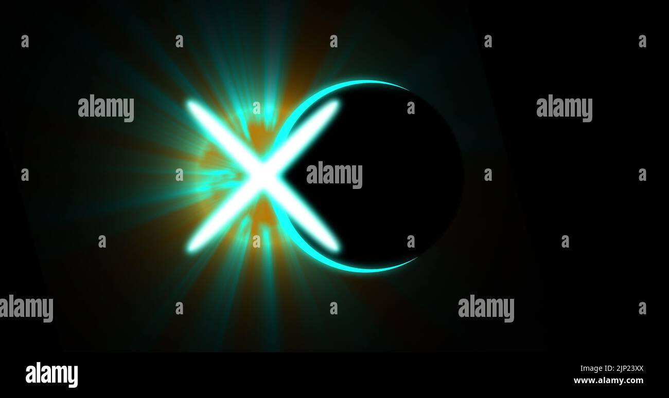 Image of glowing cross and green eclipse circle over black background ...